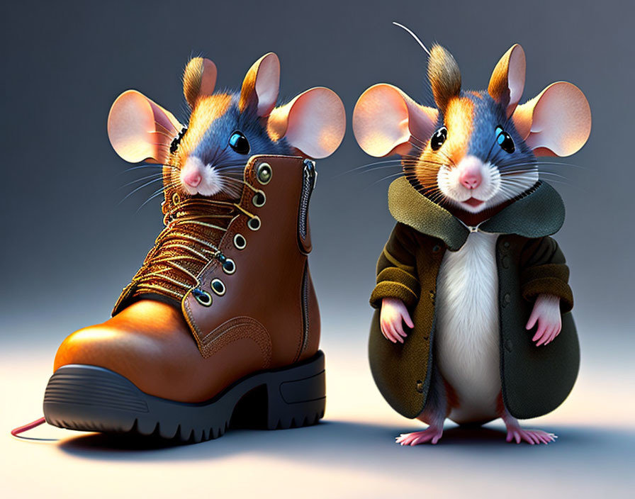 Acoupleofdressupmicesittingontopofapairofboots | Deep Dream Generator
