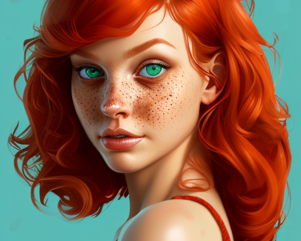 Voluminous Curly Auburn Hair Woman in Red Off-Shoulder Attire ...