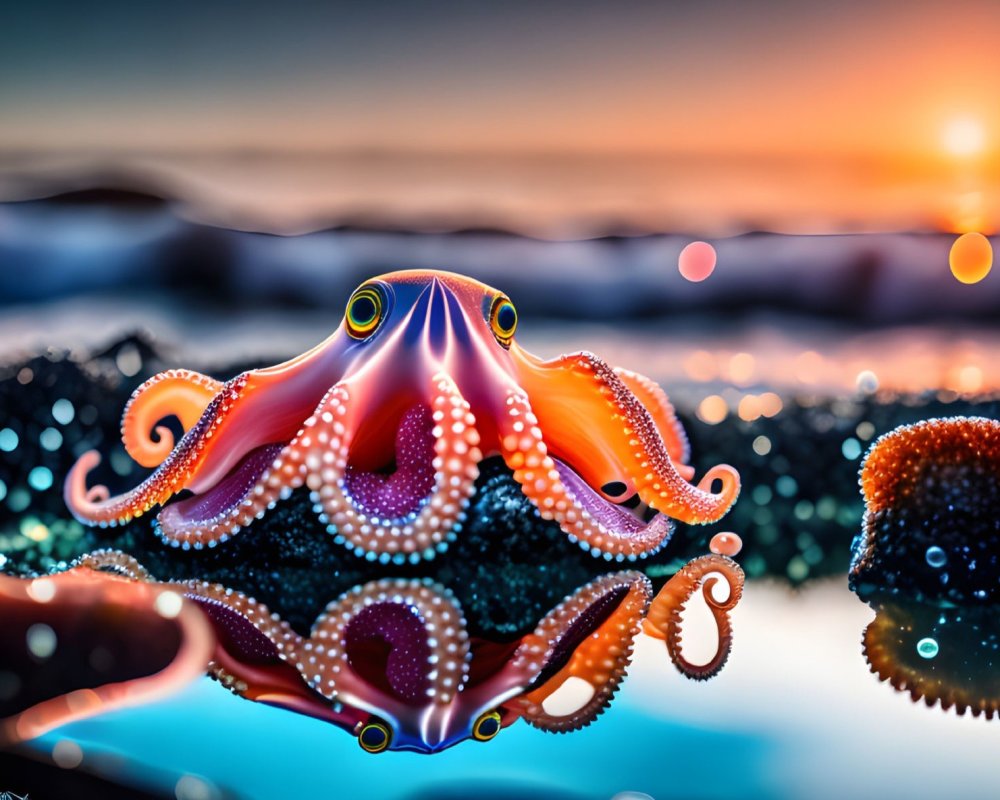 Colorful Octopus Emerges from Water at Sunset | Deep Dream Generator