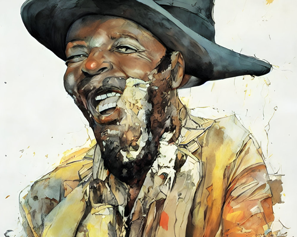 Smiling person with hat in vibrant digital painting | Deep Dream Generator